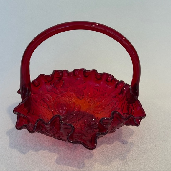 Accents | Fenton Ruby Red Rose Glass Basket | Poshmark